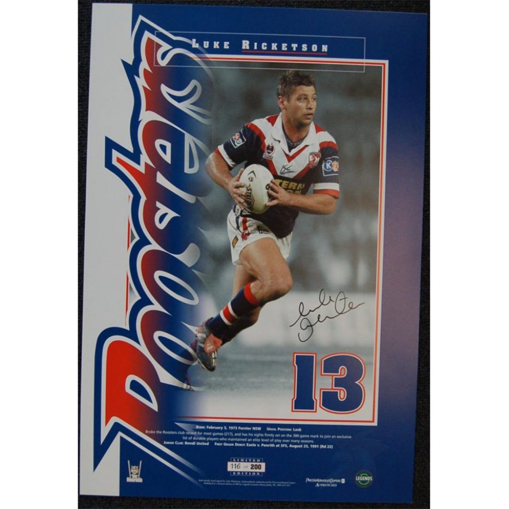 Sydney Roosters - Luke Ricketson Signed & Framed 'Numbers Up' Print ...