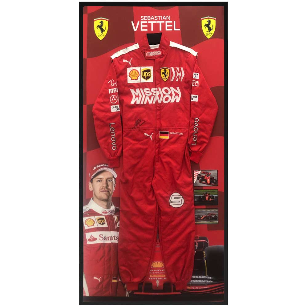 Sebastian Vettel Signed and Framed Full Size Formula One Race Suit ... Sebastian Vettel Signed and Framed Full Size Formula One Race Suit ...