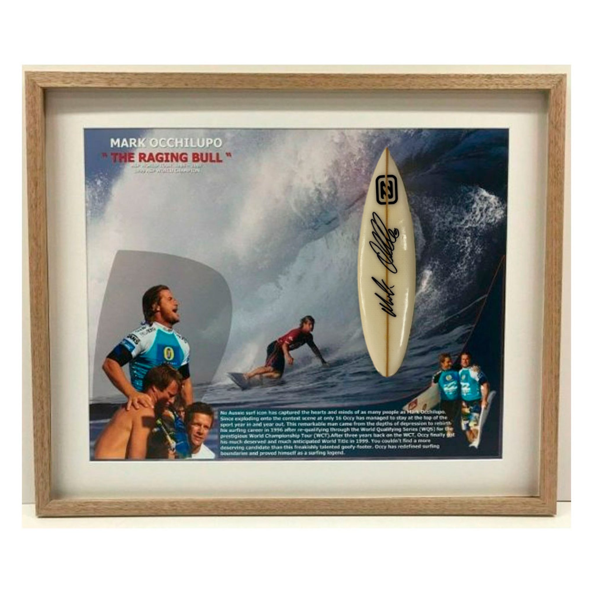 Surfing - Mark Occhilupo Signed & Framed 'Raging Bull' Mini Surfboard ...