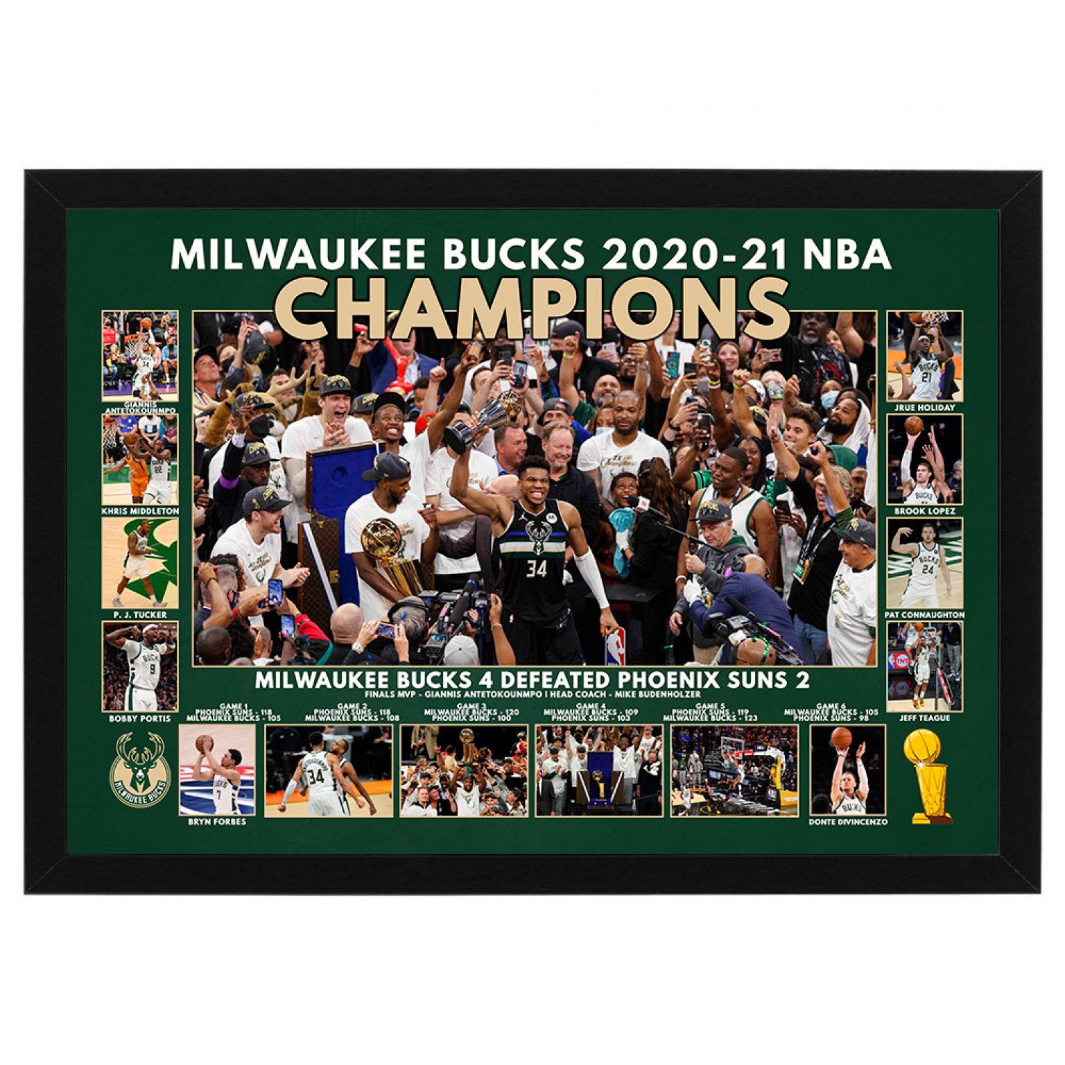 Milwaukee Bucks 2020-21 NBA Champions Framed Sportsprint | Taylormade ...