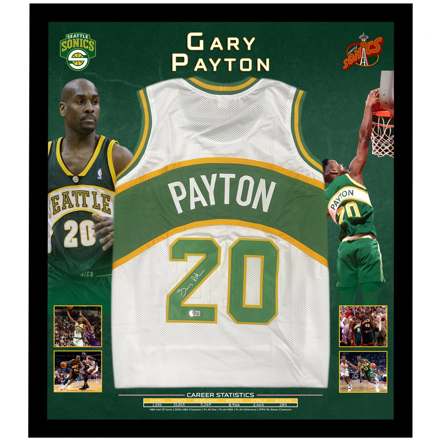 Basketball - Gary Payton Signed & Framed Seattle Supersonics Jersey (Beckett Hologram ...