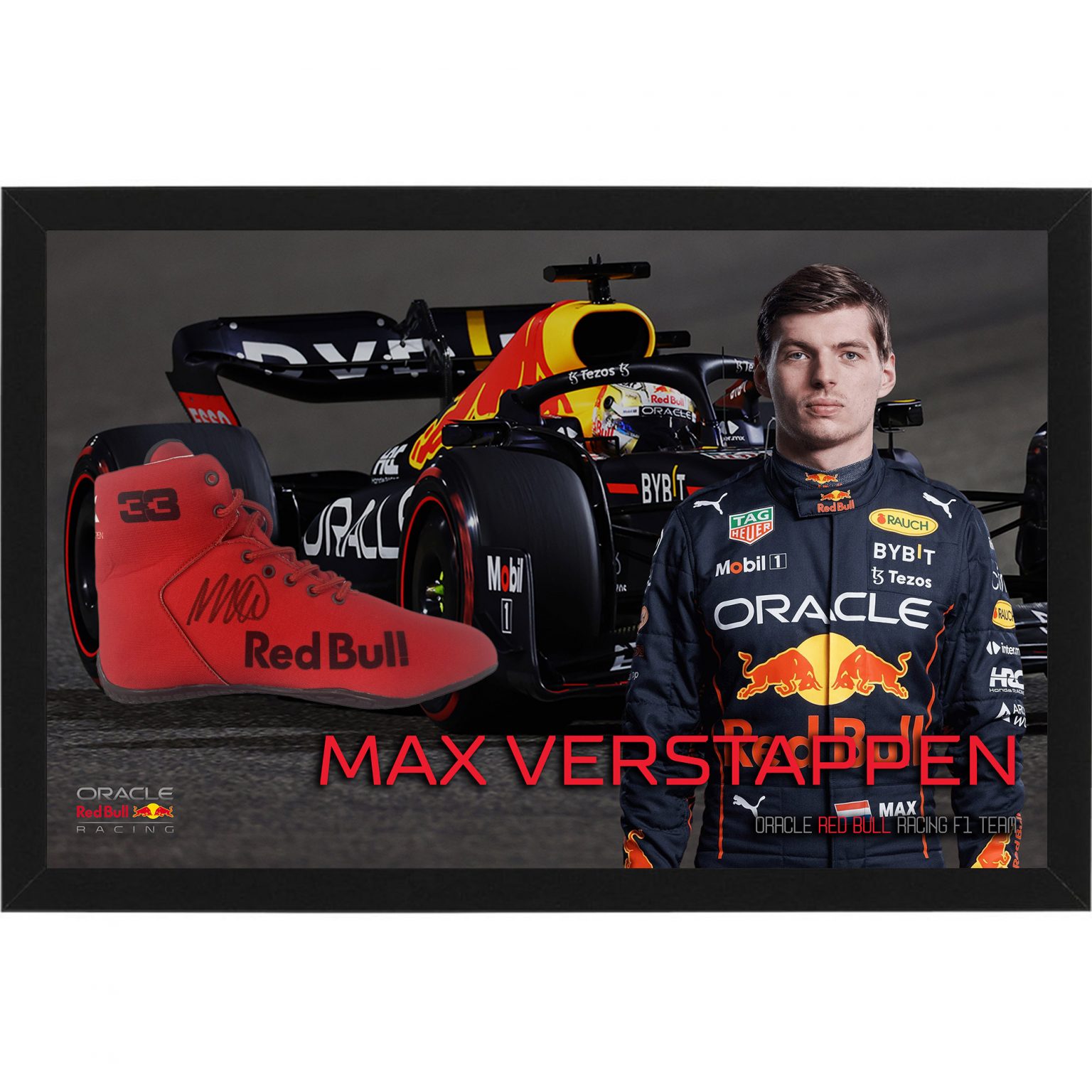 Max Verstappen - Signed & Framed Red Bull Race Shoe | Taylormade ...