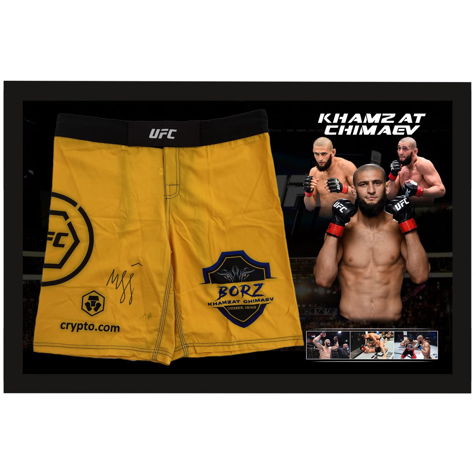 UFC - Khamzat Chimaev Signed & Framed UFC Trunks (PSA COA) | Taylormade ...