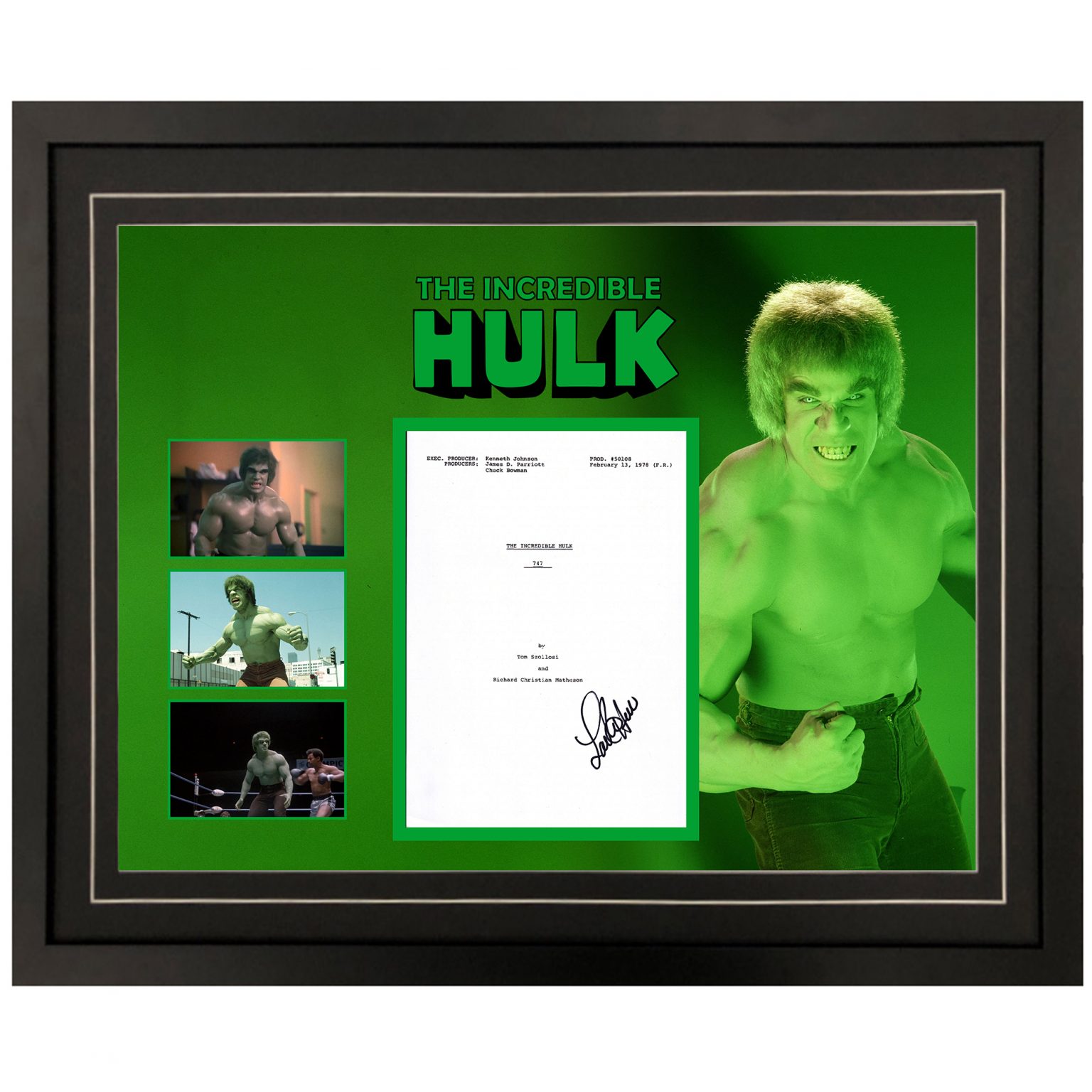 Lou Ferrigno - Signed & Framed "The Incredible Hulk" Movie Script Cover ...