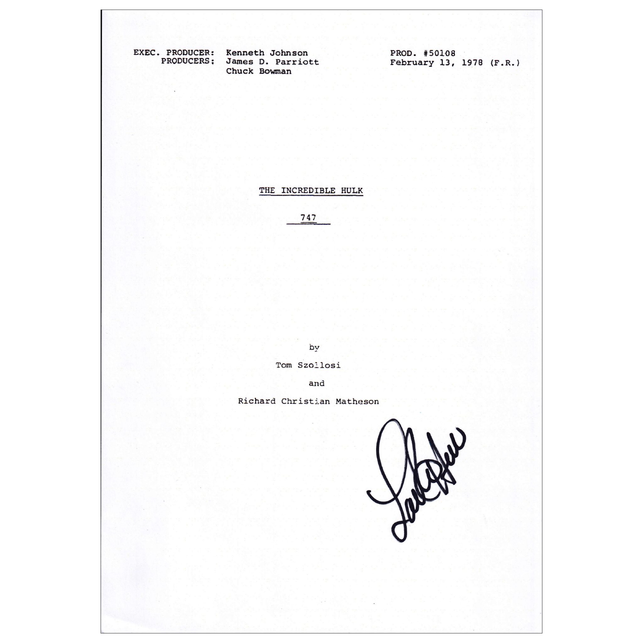 Lou Ferrigno - Signed & Framed "The Incredible Hulk" Movie Script Cover ...