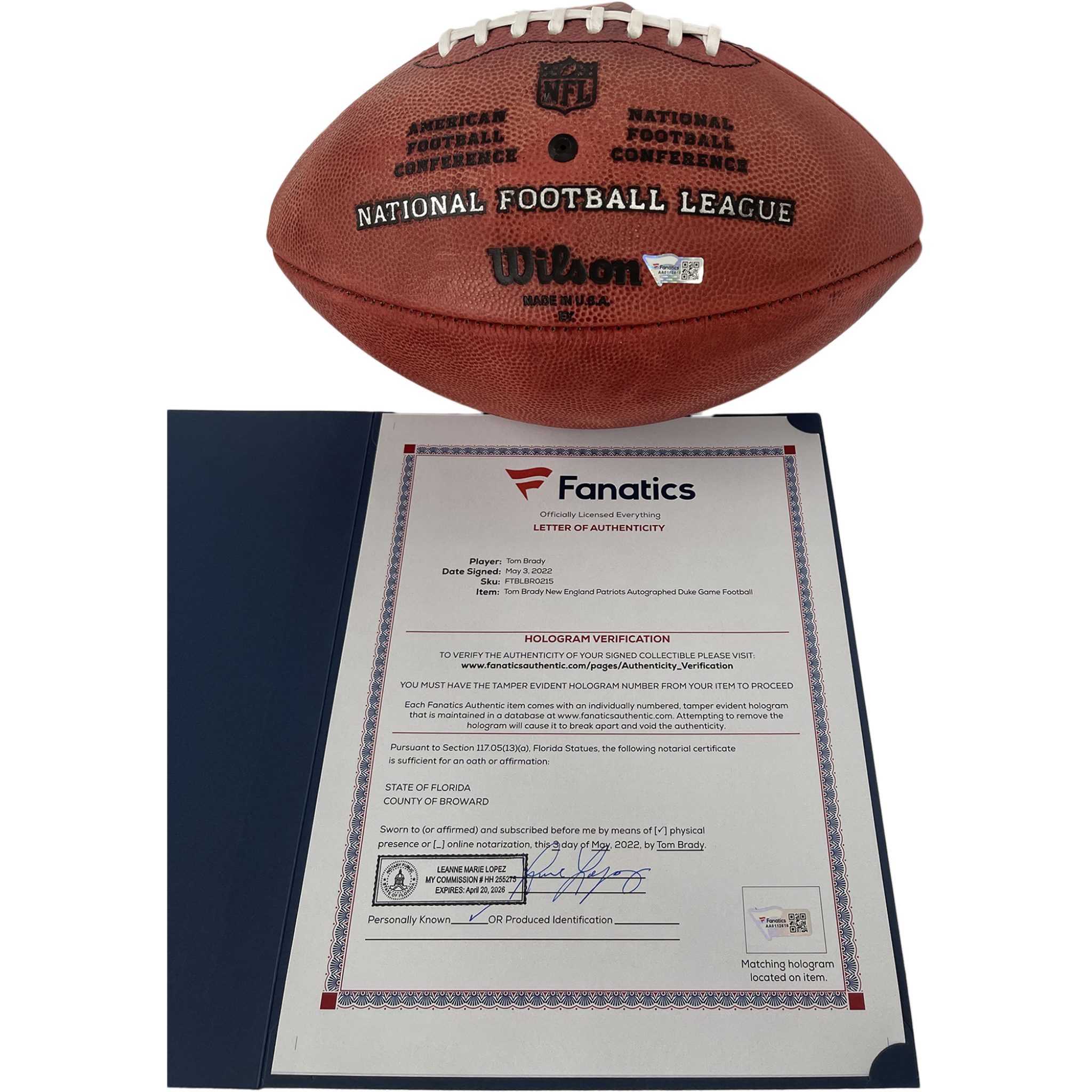 NFL – Tom Brady Hand Signed Wilson "The Duke" NFL Game Football ...