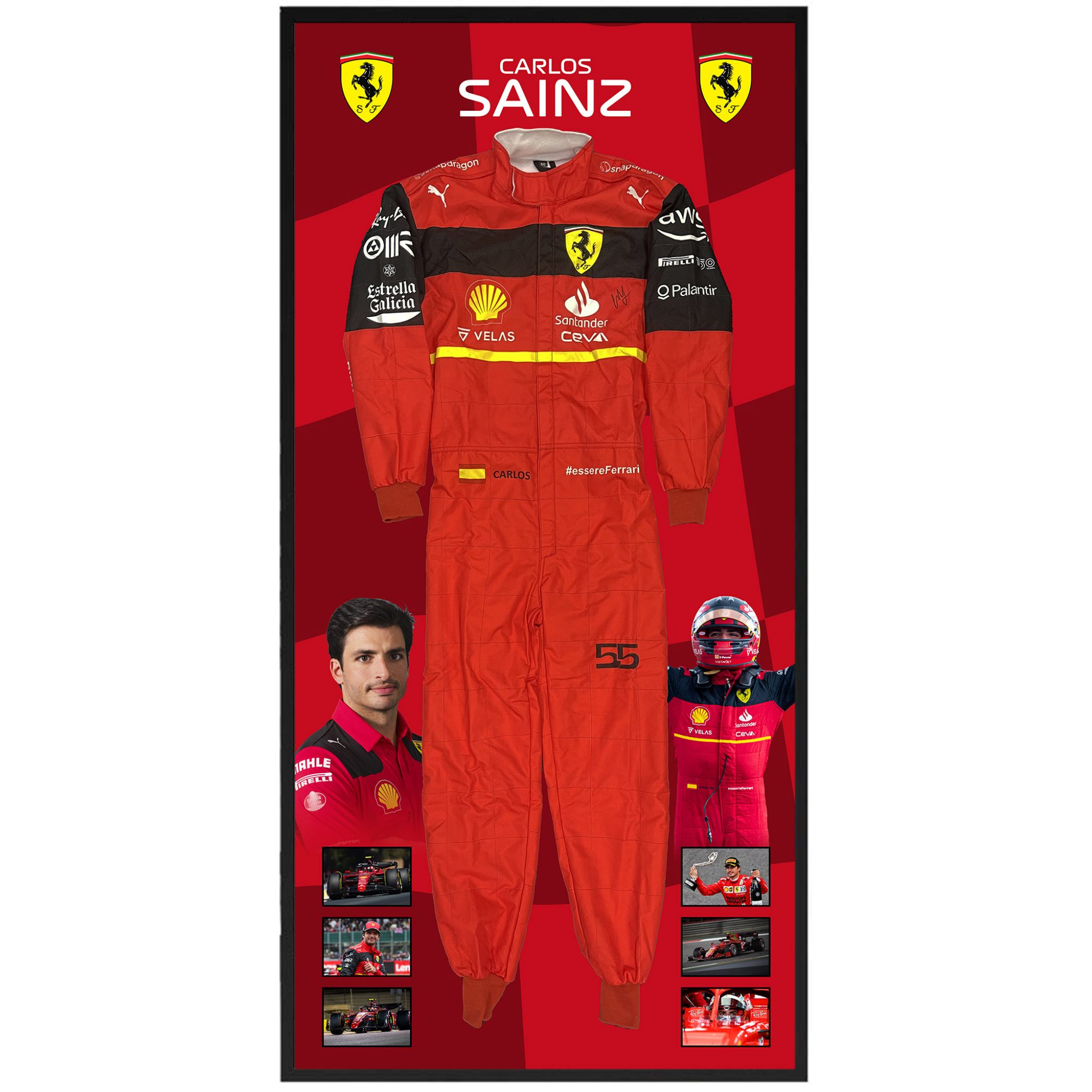 CARLOS SAINZ Scuderia Ferrari F1 Team Signed & Framed Full Size Formula ...