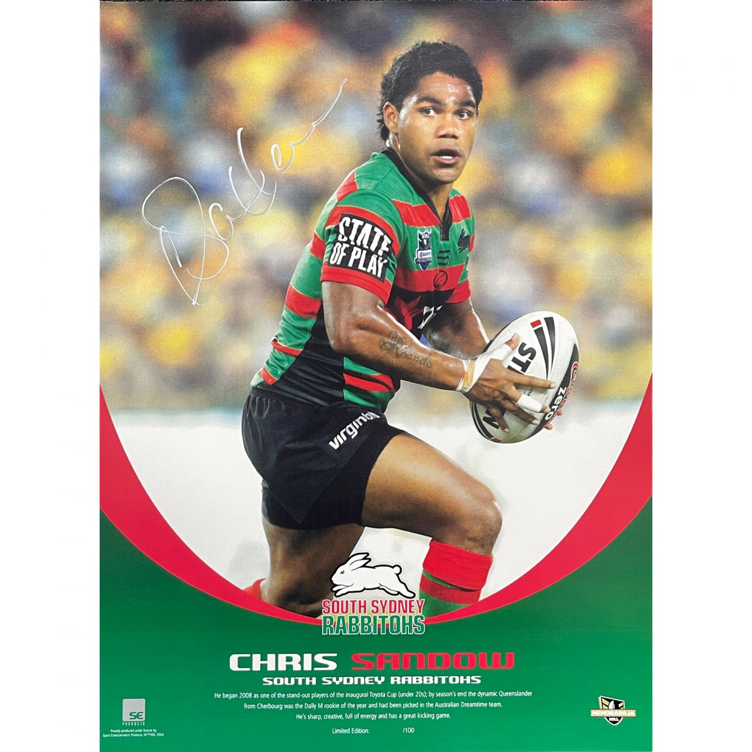 South Sydney Rabbitohs - Chris Sandow Signed & Framed Hero Shot Print ...