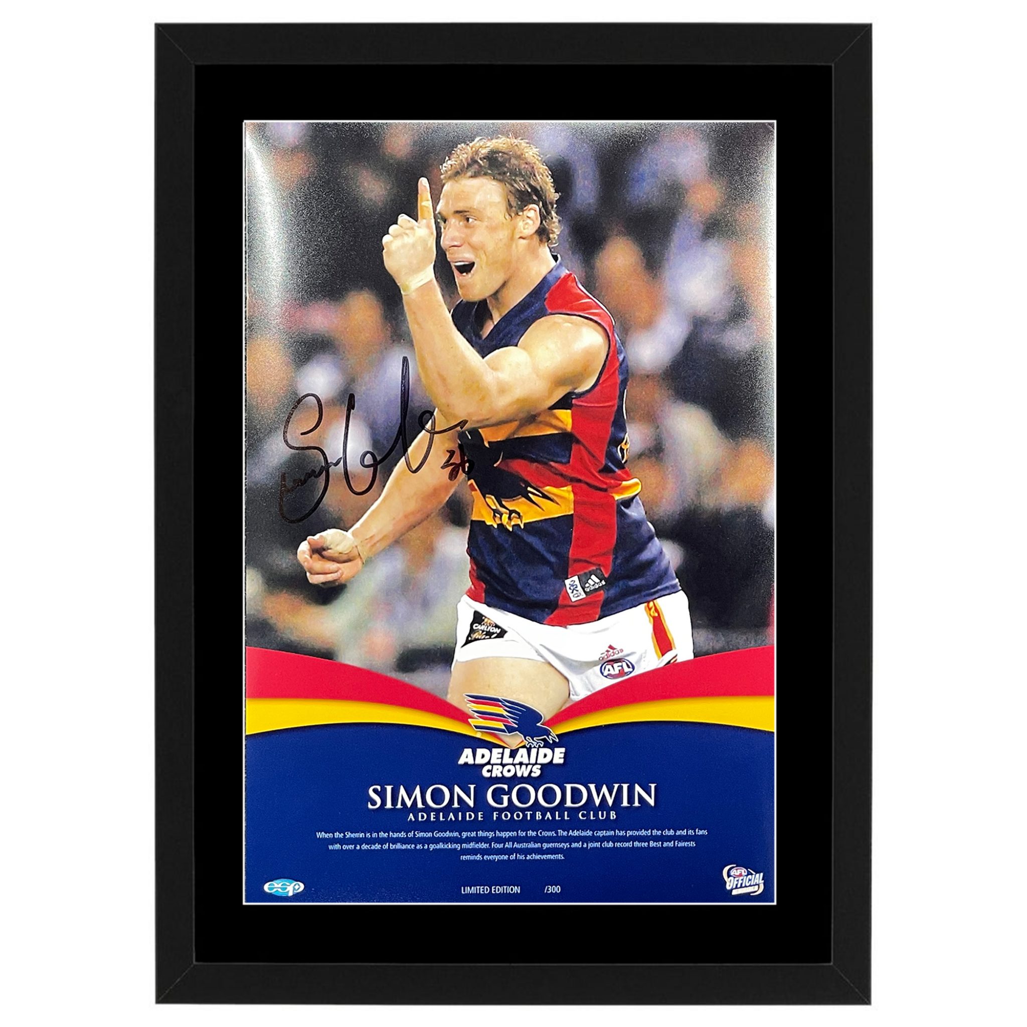 Adelaide Crows - Simon Goodwin Signed & Framed Hero Shot Print | Taylormade Memorabilia | Sports ...