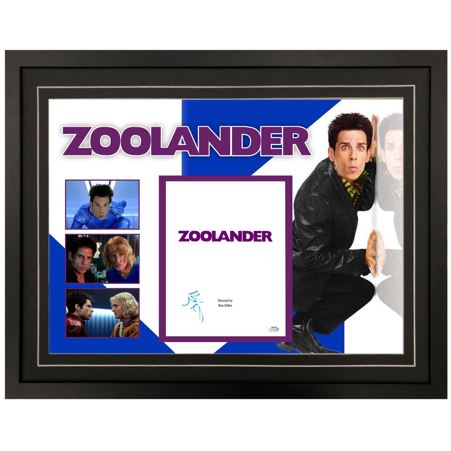 Ben Stiller - Signed Zoolander Movie Script 8x10 Cover Page Framed ...