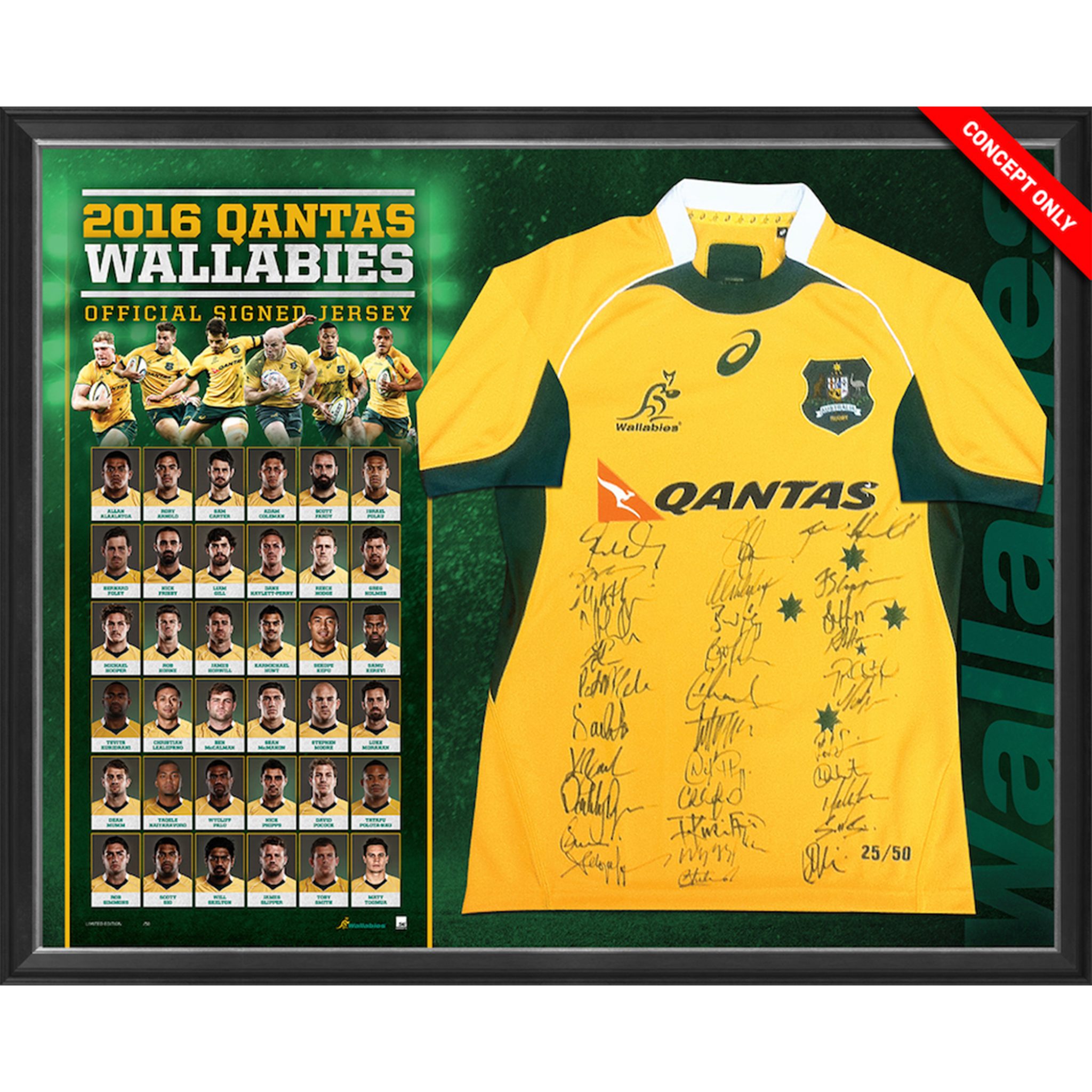 Rugby Union - Australian Wallabies - 2016 Squad Signed & Framed Jersey ...
