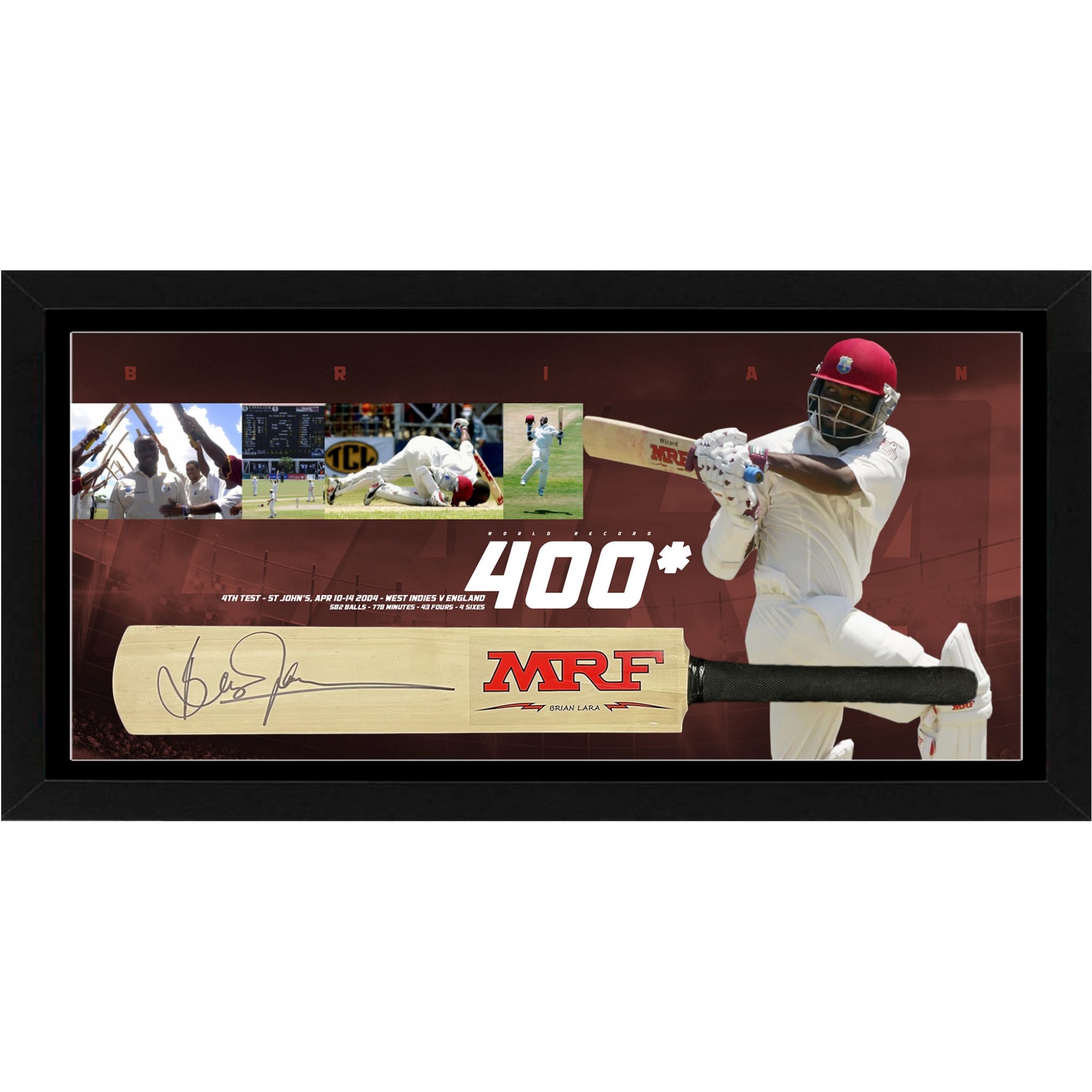 Cricket - Brian Lara Signed & Framed Cricket Bat 400* | Taylormade ...