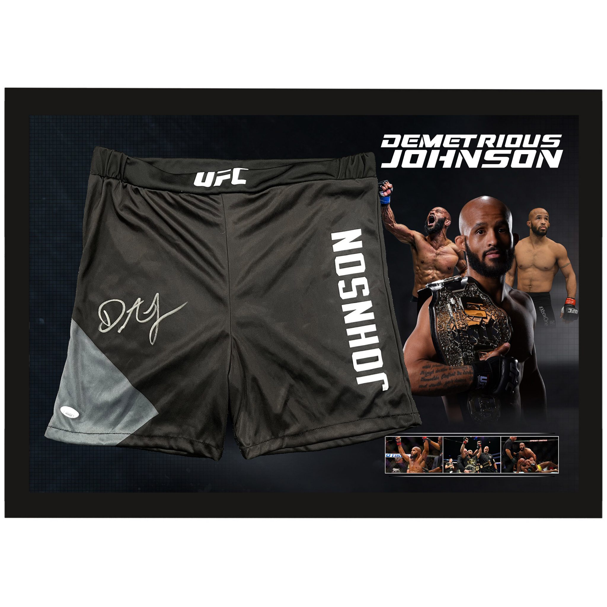 UFC - Demetrious Johnson Signed & Framed UFC Trunks (JSA Hologram ...