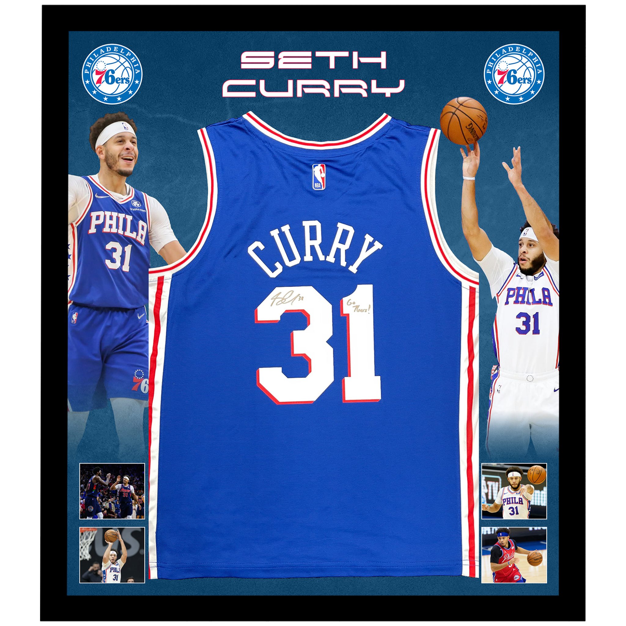Seth Curry Signed & Framed Philadelphia 76ers Jersey