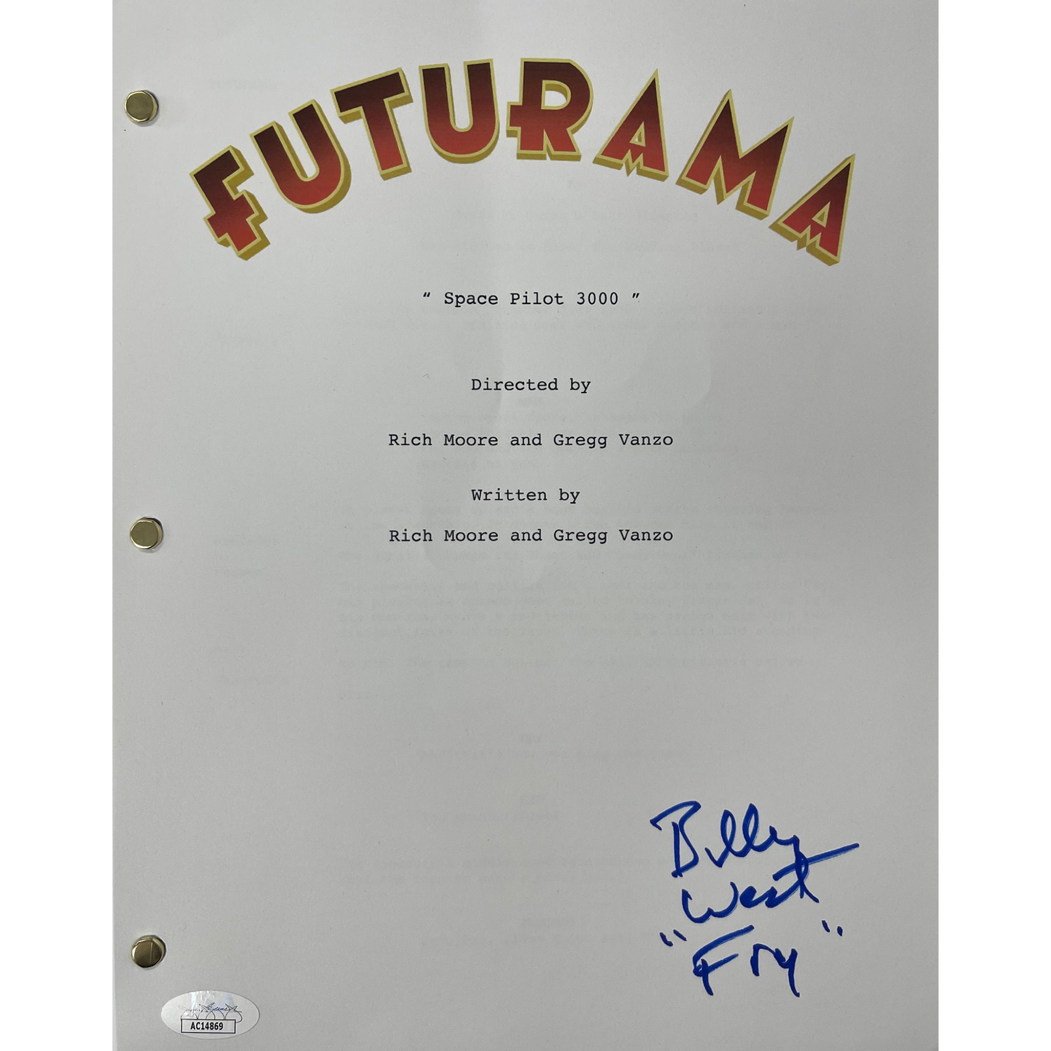 BILLY WEST - Signed & Framed "Futurama" TV Script Cover (JSA COA ...