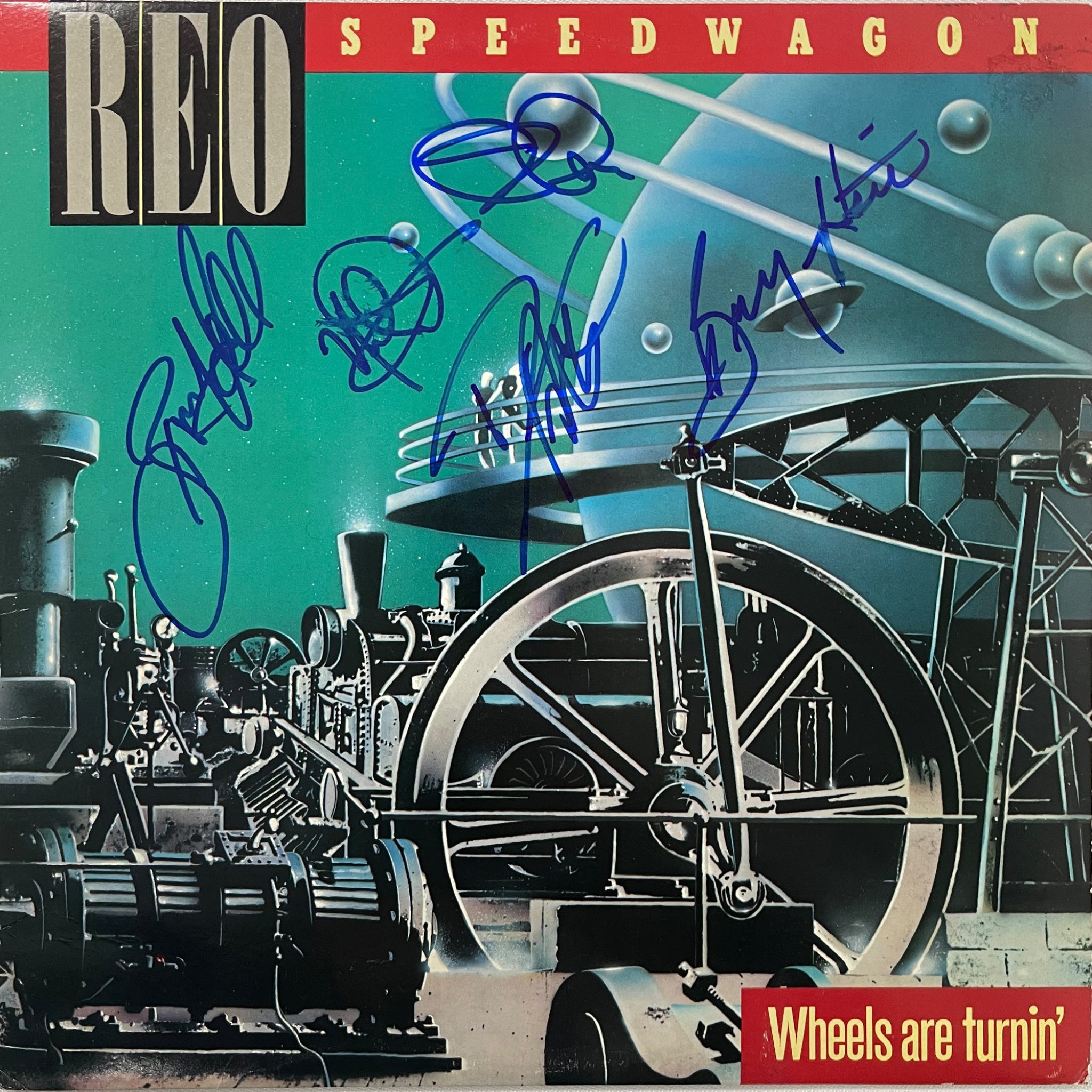 Reo Speedwagon - "Wheels are turnin'" Signed & Framed Vinyl Album Cover ...