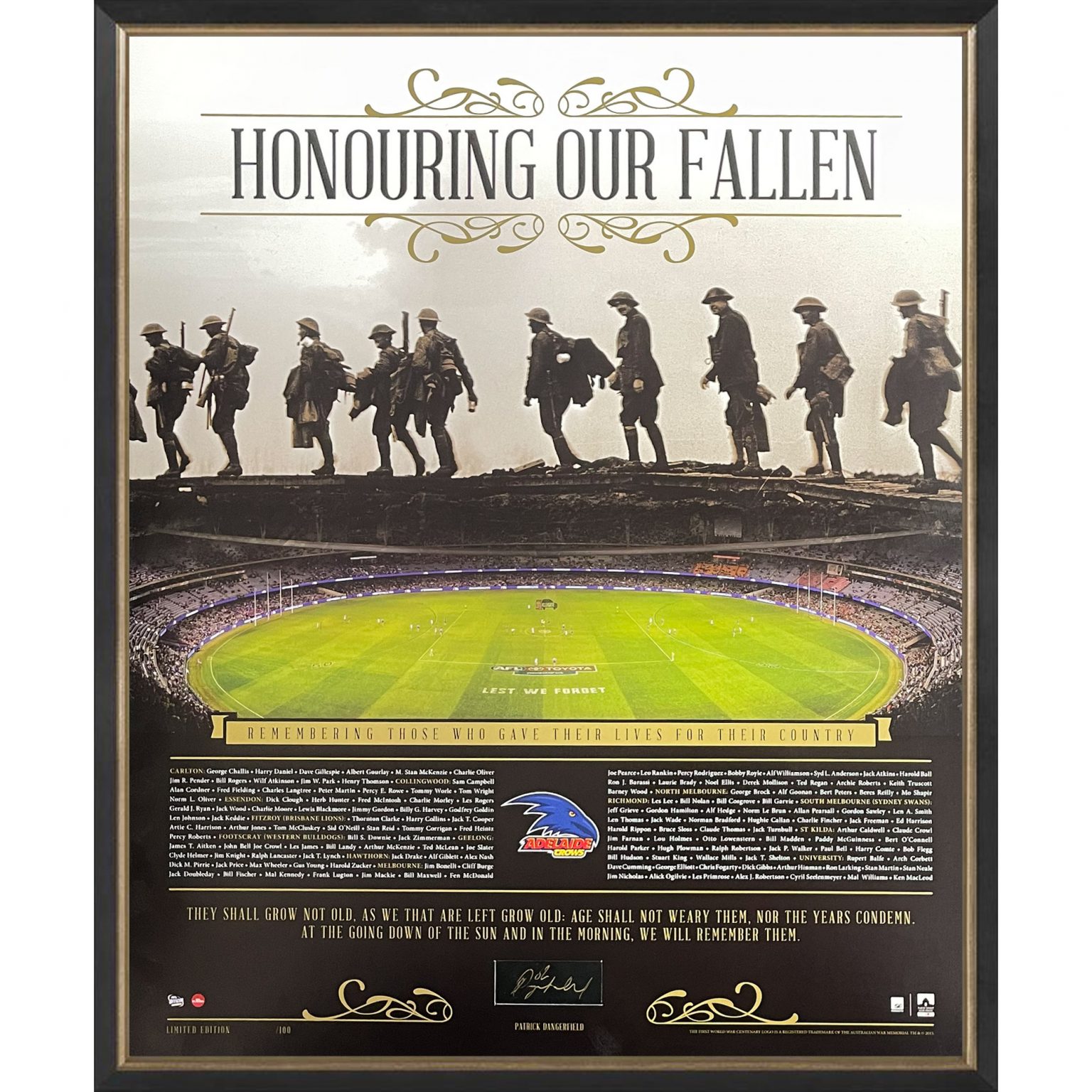 Adelaide Crows - Patrick Dangerfield Signed Framed Honouring Our Fallen ...