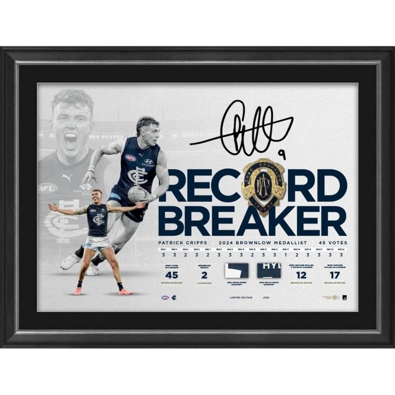 Patrick Cripps 2024 Brownlow Medal Signed Record Breaker Lithograph ...