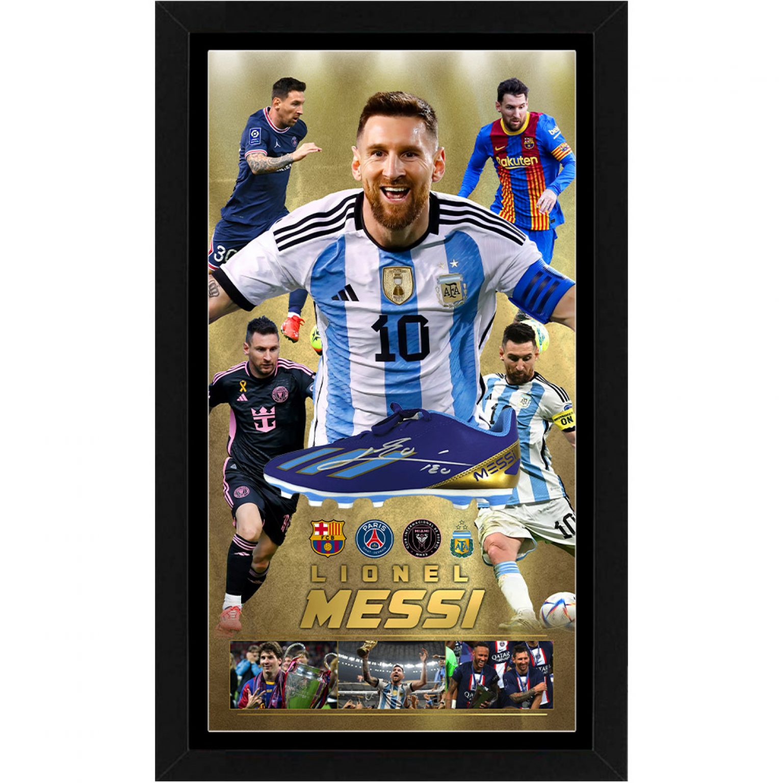 Lionel Messi Signed & Framed Soccer Boot - Career Backdrop | Taylormade ...